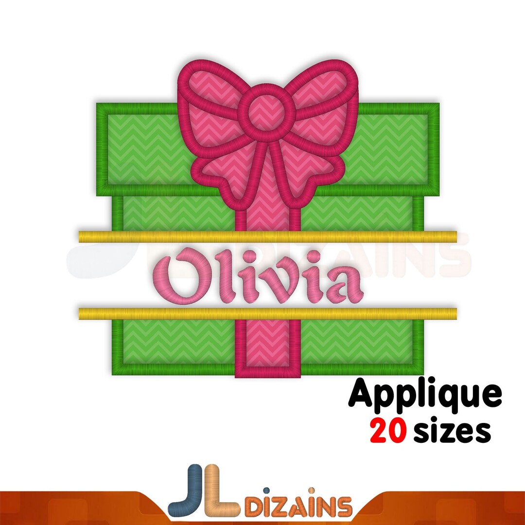 Gift Box Embroidery Applique Design. Split Gift Box Applique. Christmas ...