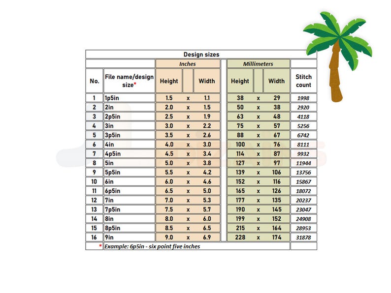 Palm Tree Embroidery Design. 16 Sizes - 1.5 to 9 Inches. Instant ...