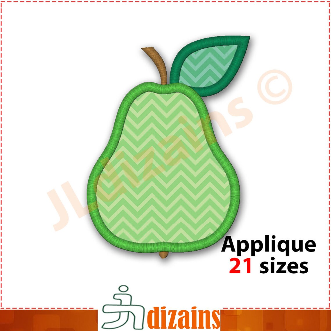 Pear Applique Design. Pear Embroidery Design. Fruit Applique. | Etsy