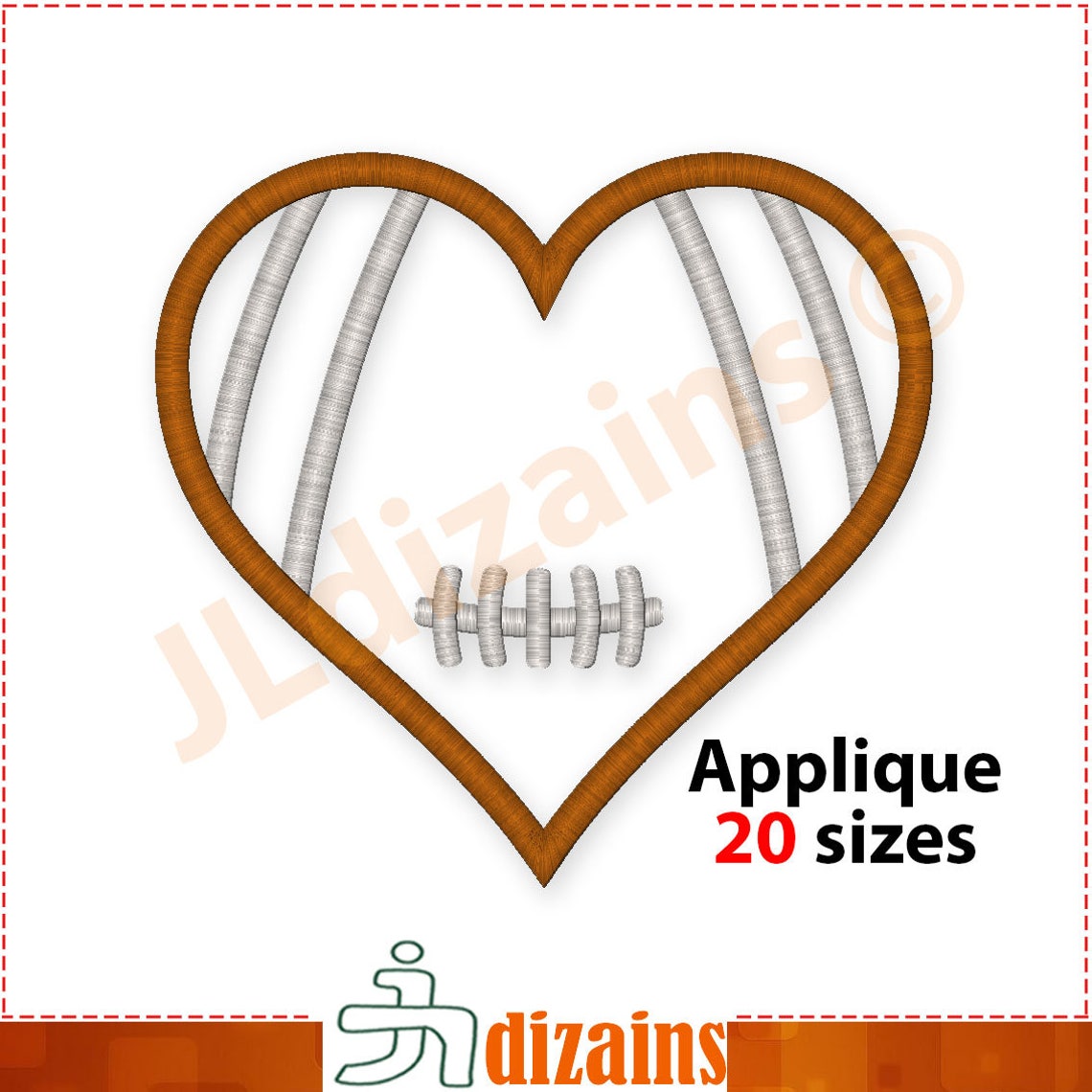 Football Heart Applique Design. Football Heart Embroidery - Etsy
