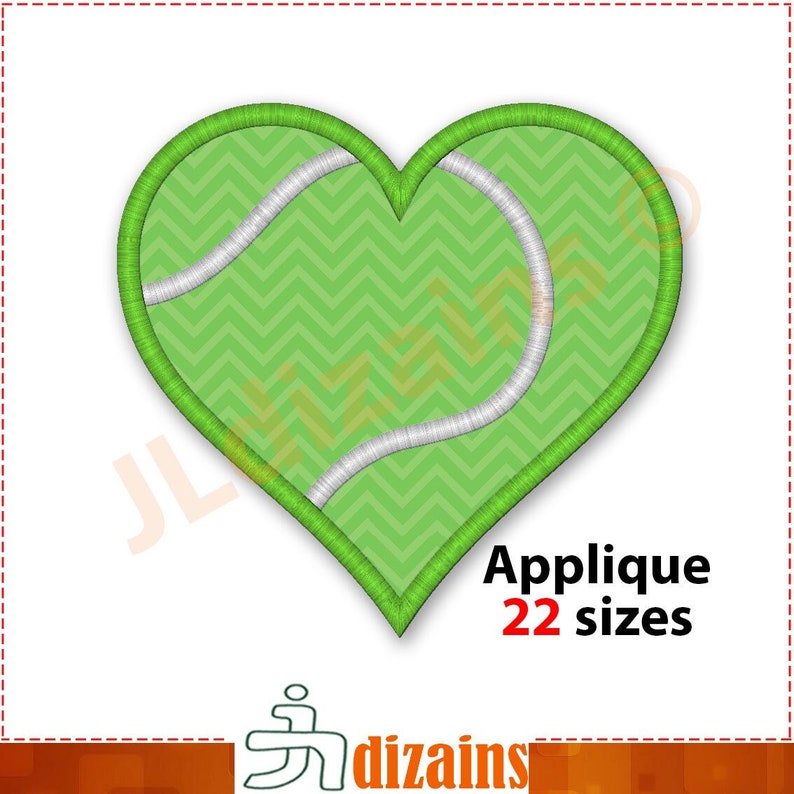 Tennis Heart Applique Design. Tennis Heart Embroidery Design. Tennis ...
