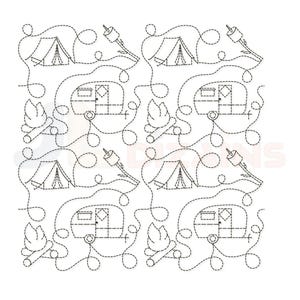 Camping Edge to Edge Quilting Design: Continuous Line Embroidery ...