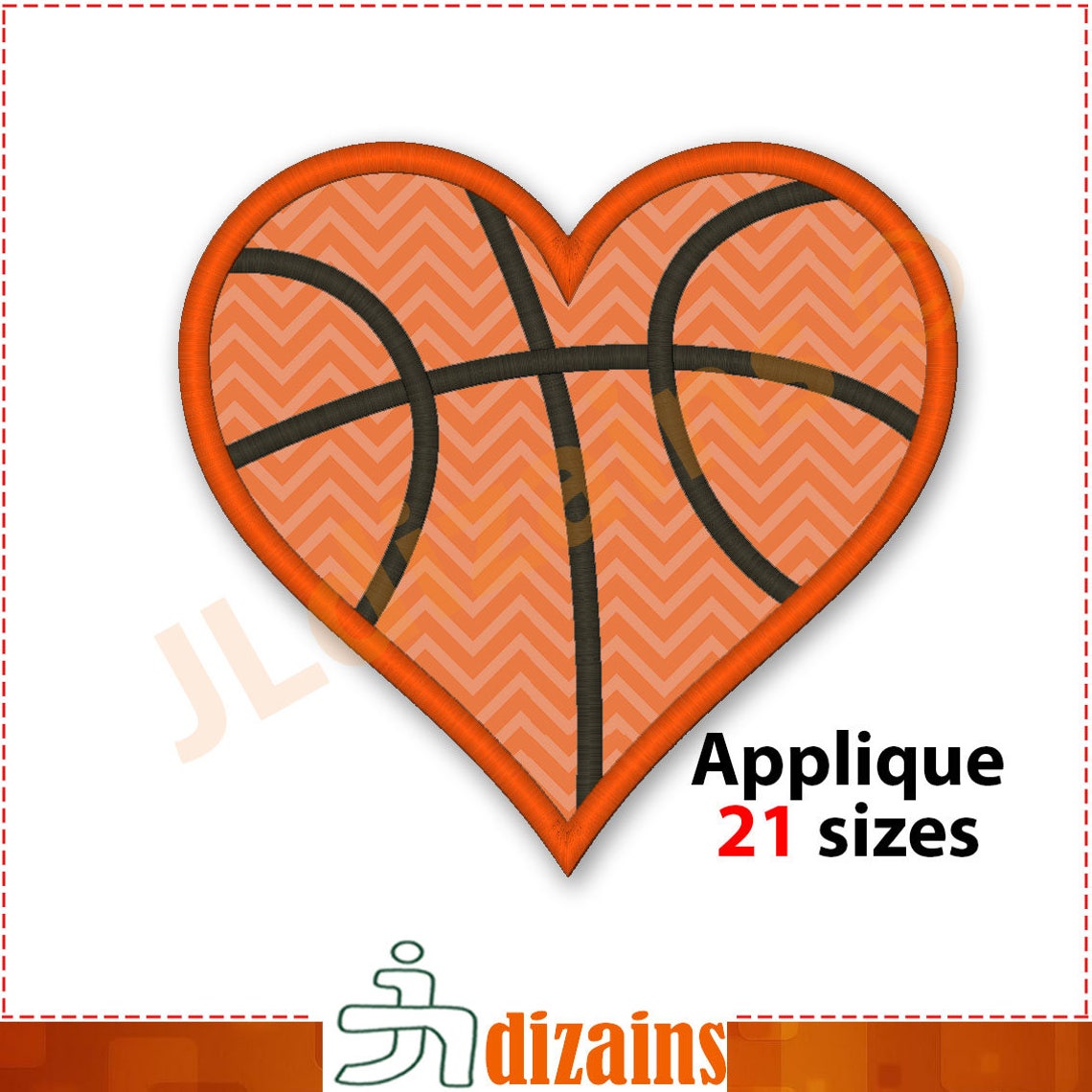 Basketball Heart Applique Design. Basketball Heart Embroidery Design ...