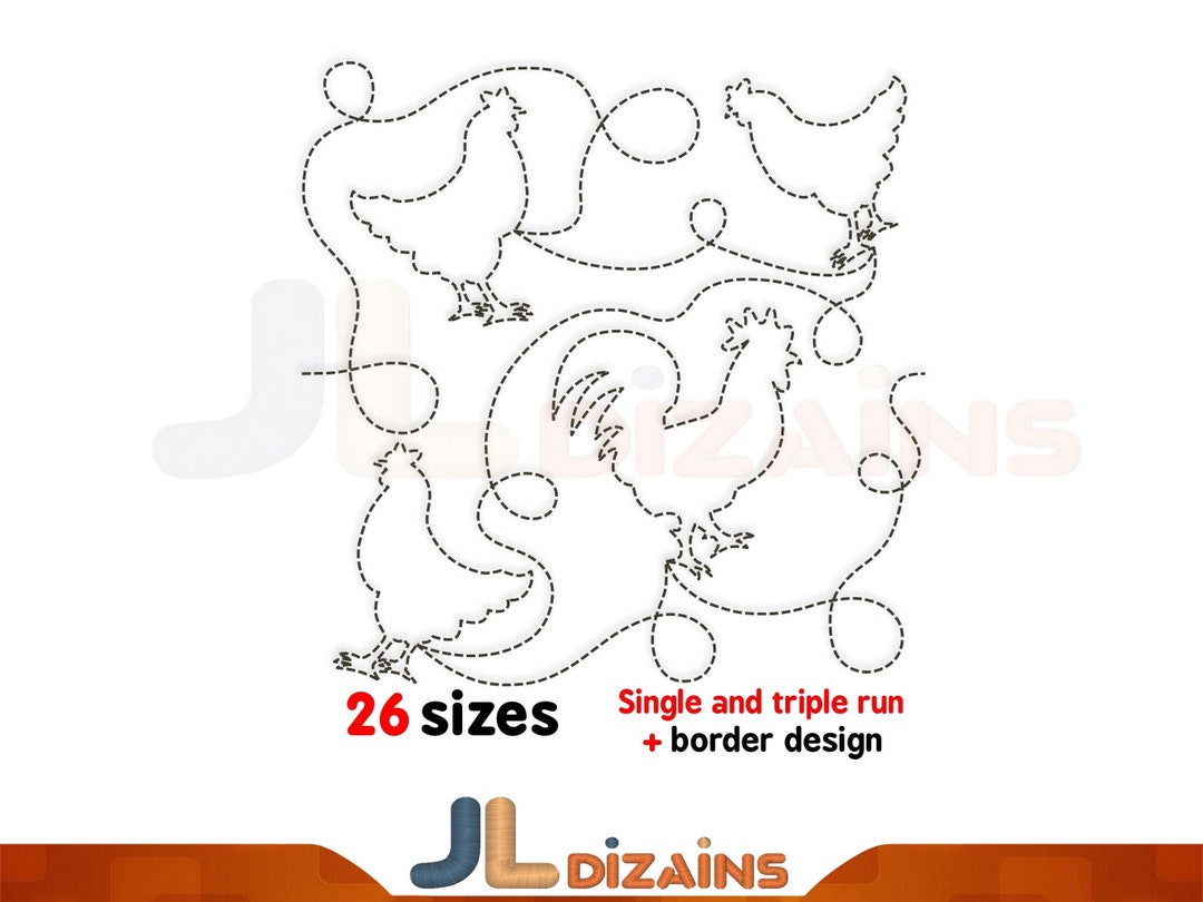 Chickens and Rooster Quilting Embroidery Design. Edge to Edge Quilting Design. Egg Border Design ...