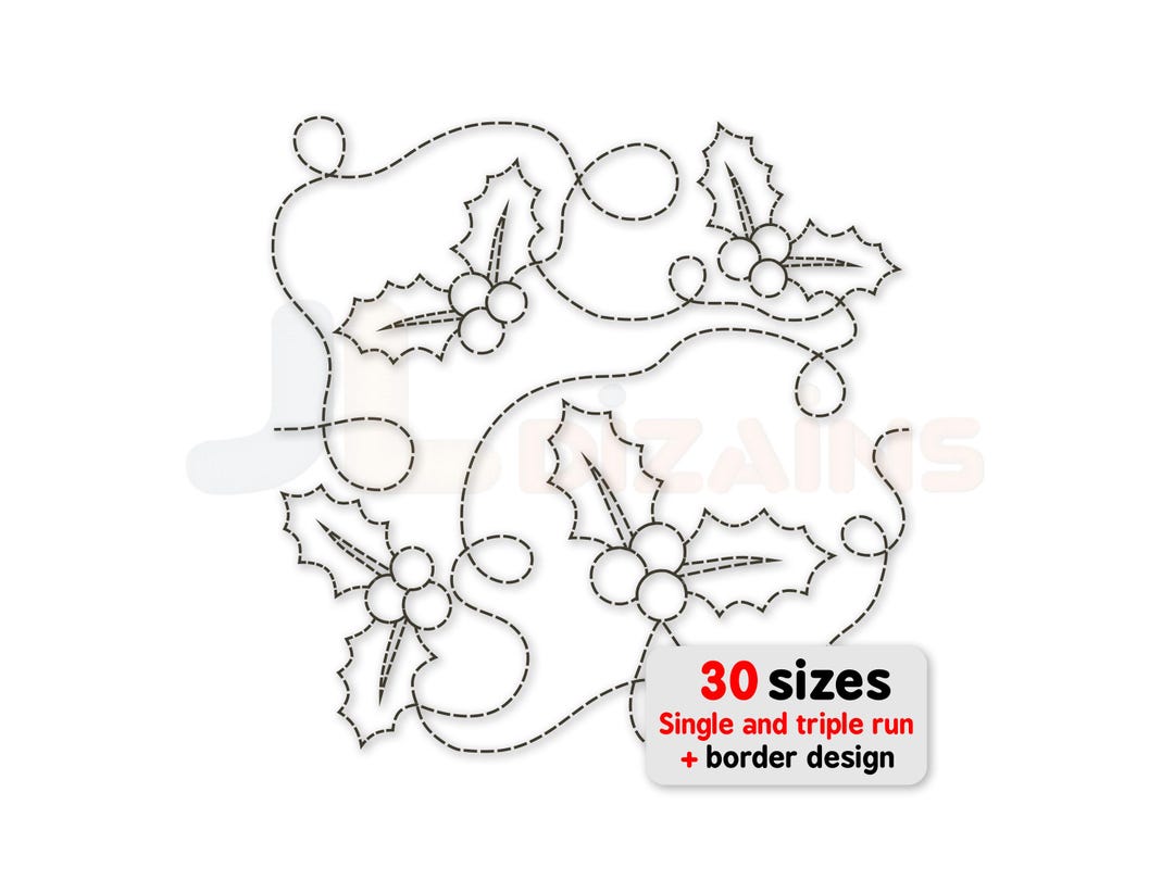 Holly Quilting Embroidery Design. Christmas Quilt Block Embroidery. Machine Embroidery Edge to ...