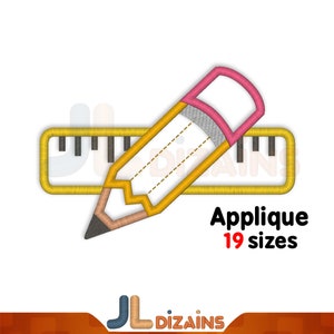 Pencil and Ruler Embroidery Applique Design. Back to School Embroidery ...