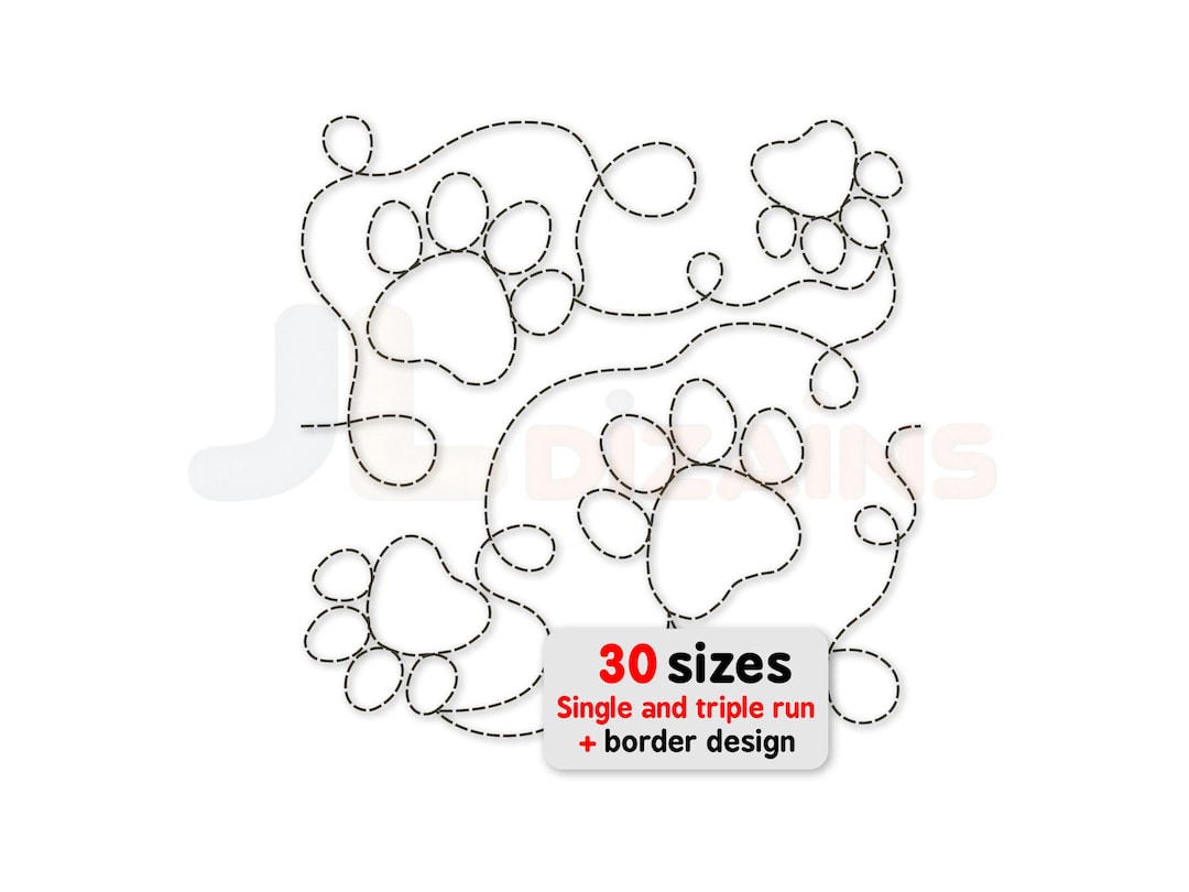 Paw Print Edge to Edge Quilting Design: Continuous Line Dog or Cat Paws ...