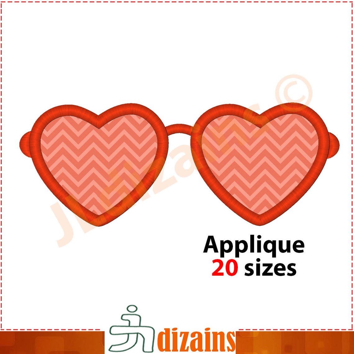 Sunglasses Applique Design. Heart Shades Embroidery Design. Love Shades ...