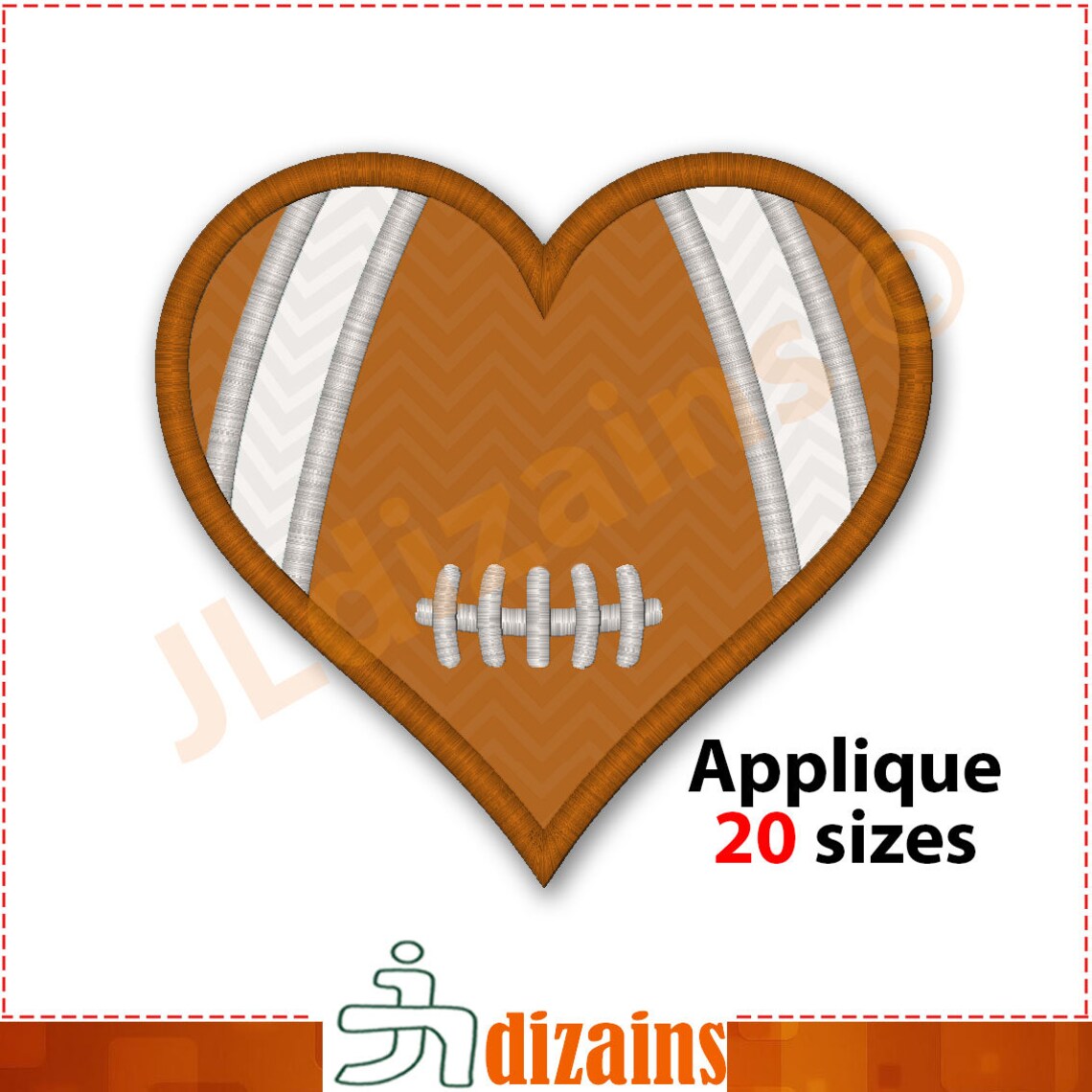 Football Heart Applique Design. Football Heart Embroidery Design ...
