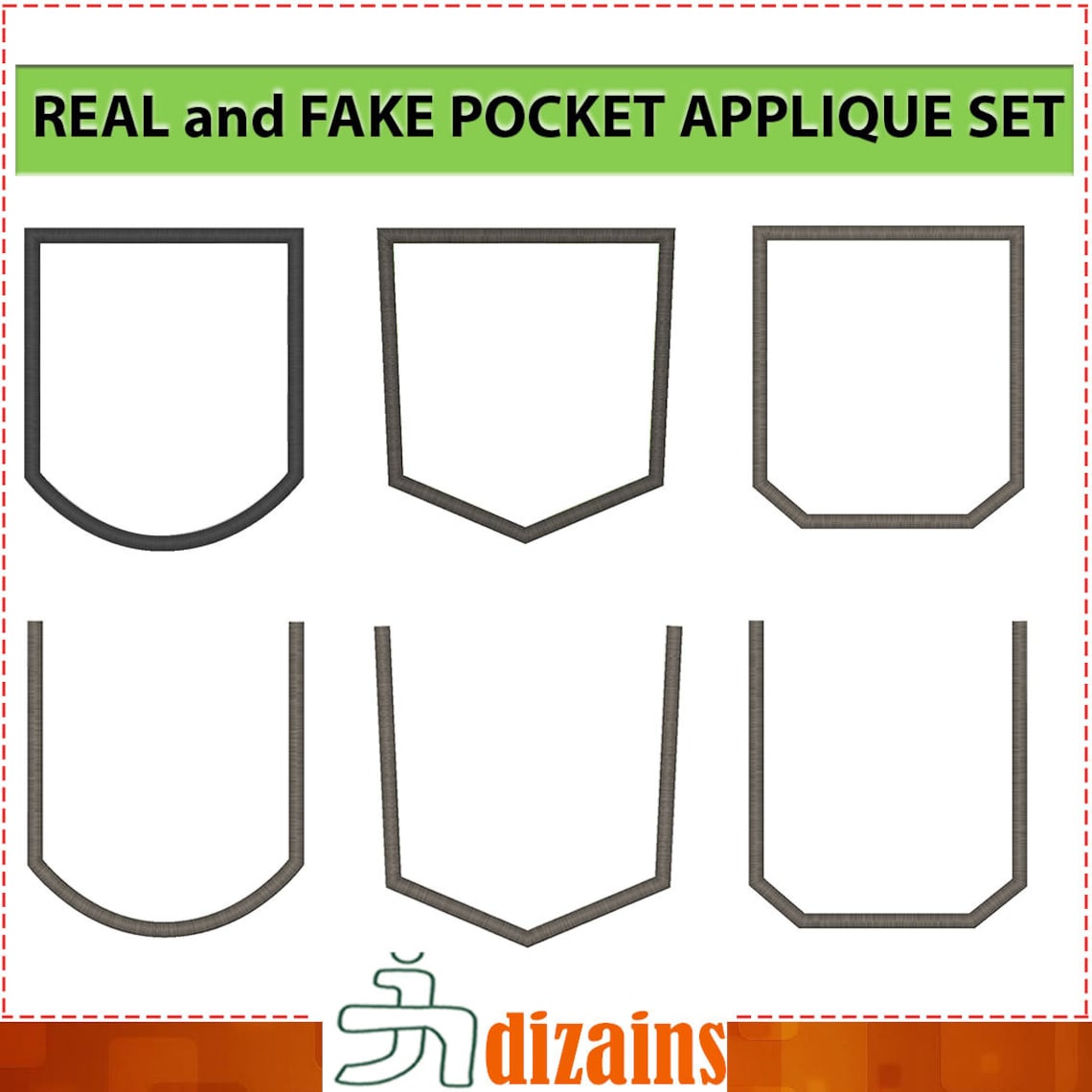 Faux and Real Pocket Applique SET. Pocket Embroidery Design Set. Pocket ...