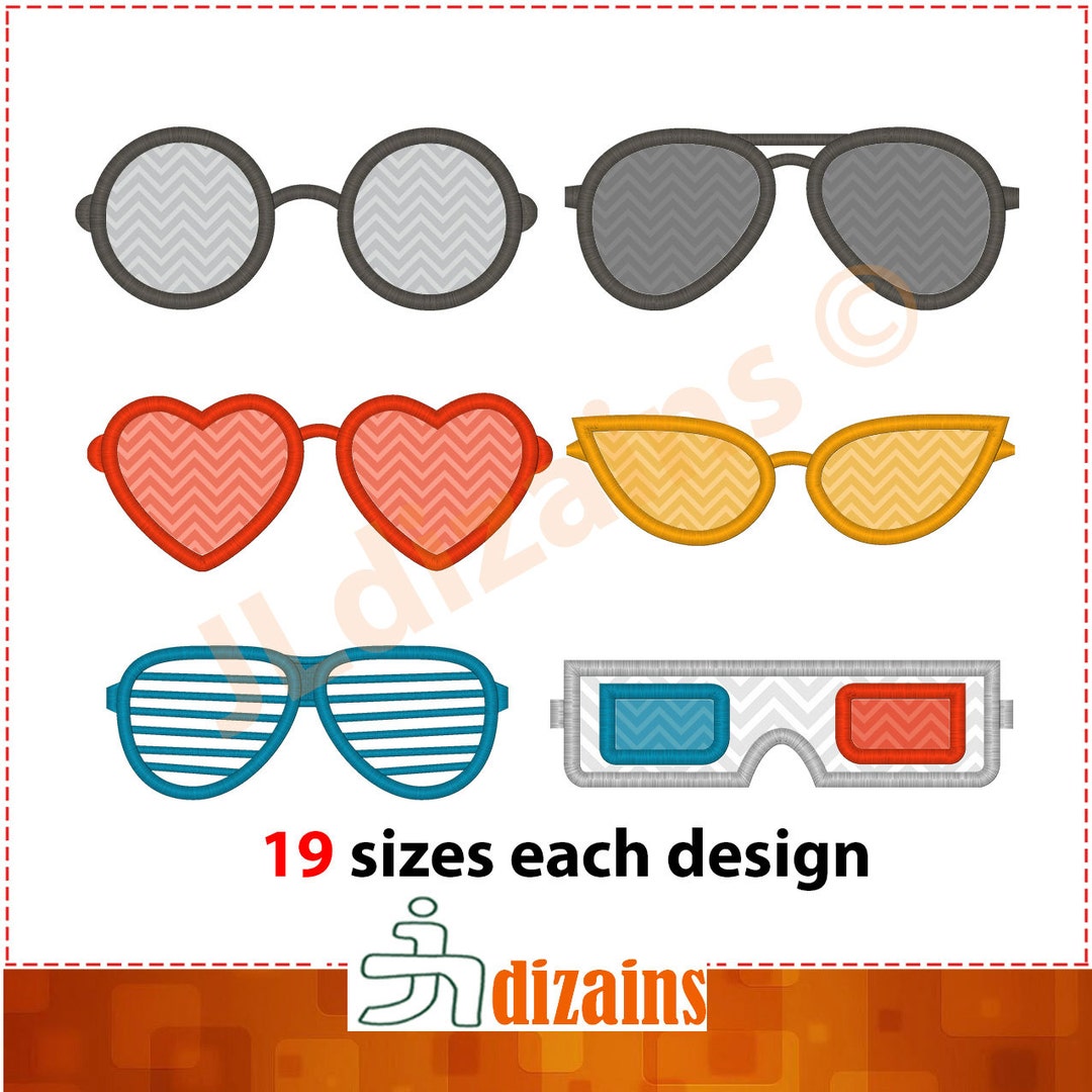 Glasses Applique Design Set. Glasses Embroidery Design Set. Shades ...