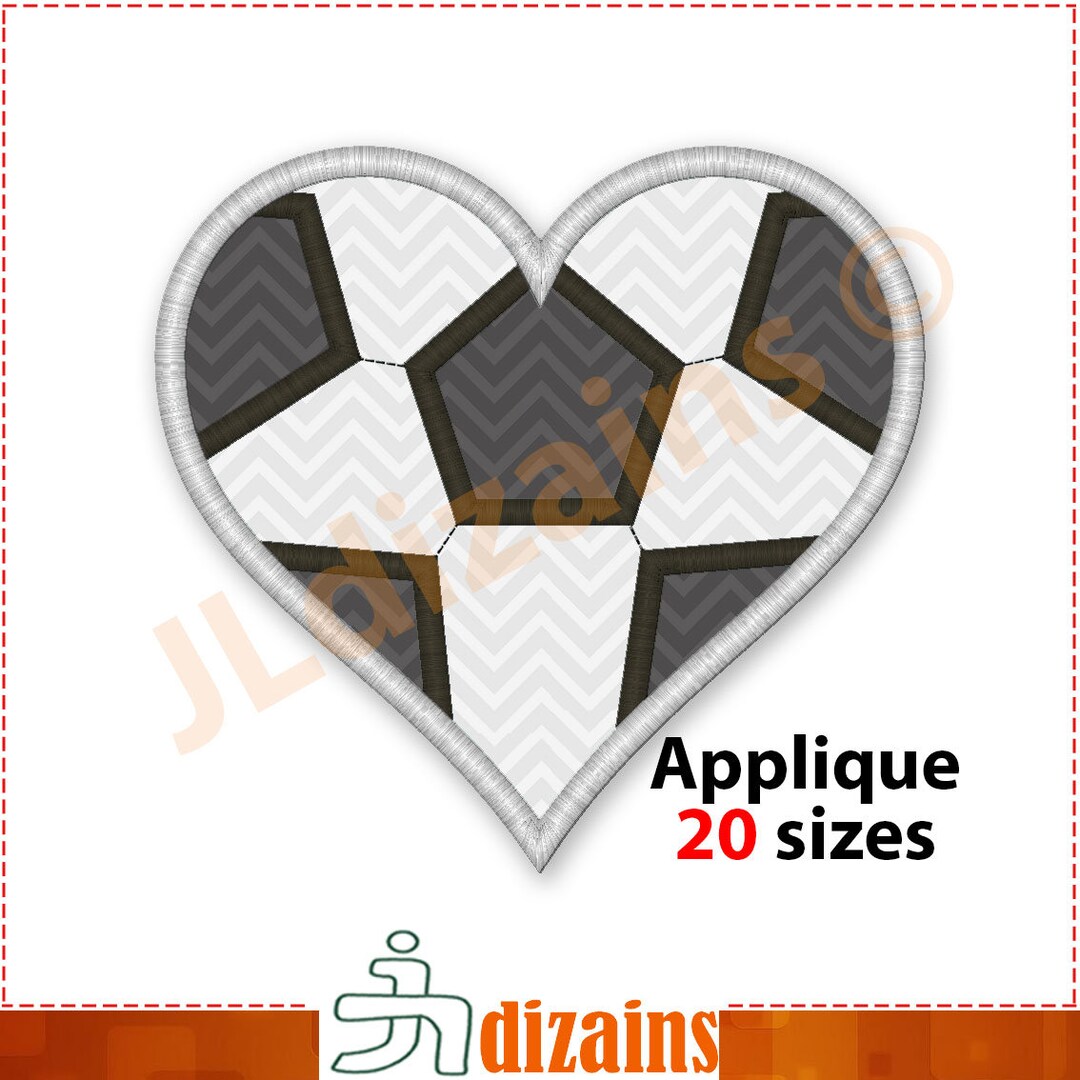 Soccer Heart Applique Design. Soccer Heart Embroidery Design. Soccer ...