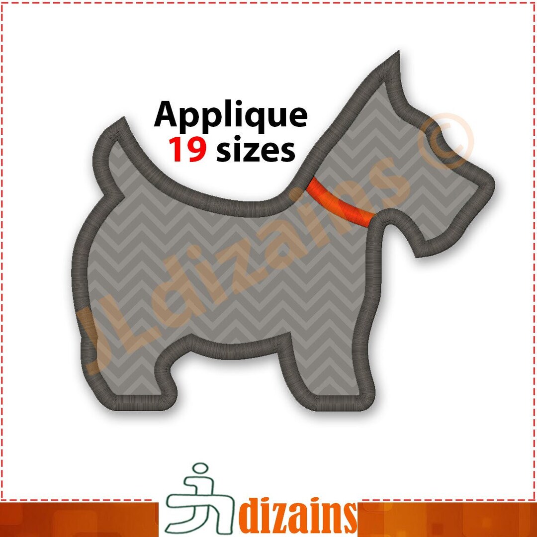 Scotty Applique Design. Scottie Dog Embroidery Design. Scottie Dog ...