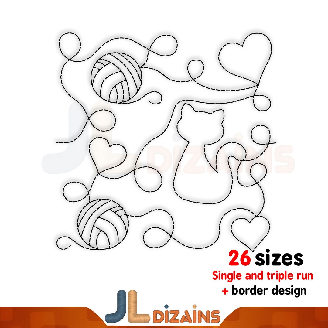 Cat Quilting Embroidery Design. Edge to Edge Machine Embroidery Design ...