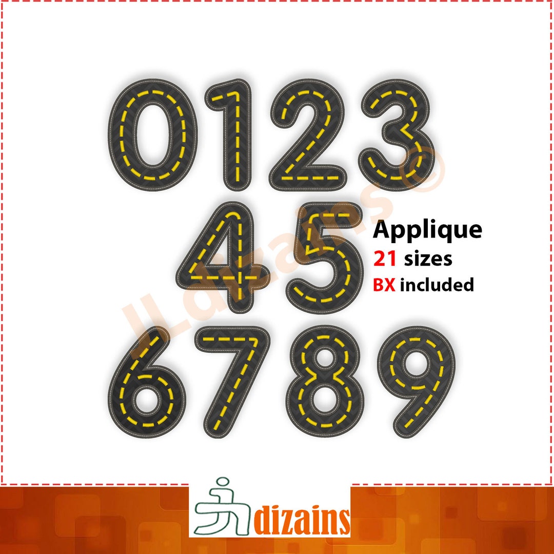 Road Applique Numbers. Road Number Embroidery. Birthday Number Applique ...