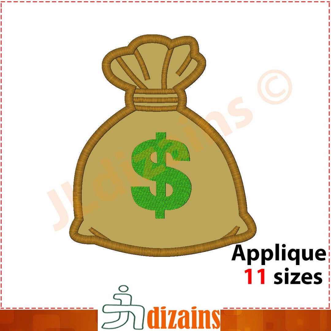 Money Bag Applique Design. Money Bag Embroidery Design. Embroidery ...