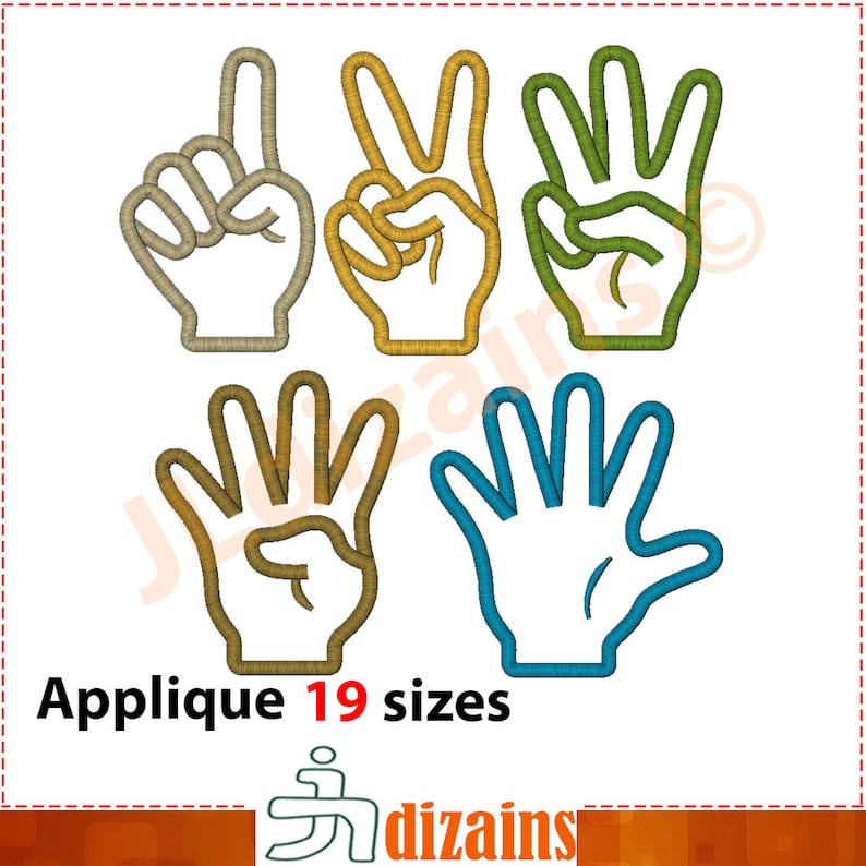 Hand Numbers Applique Set. Hand Numbers Embroidery Design. - Etsy