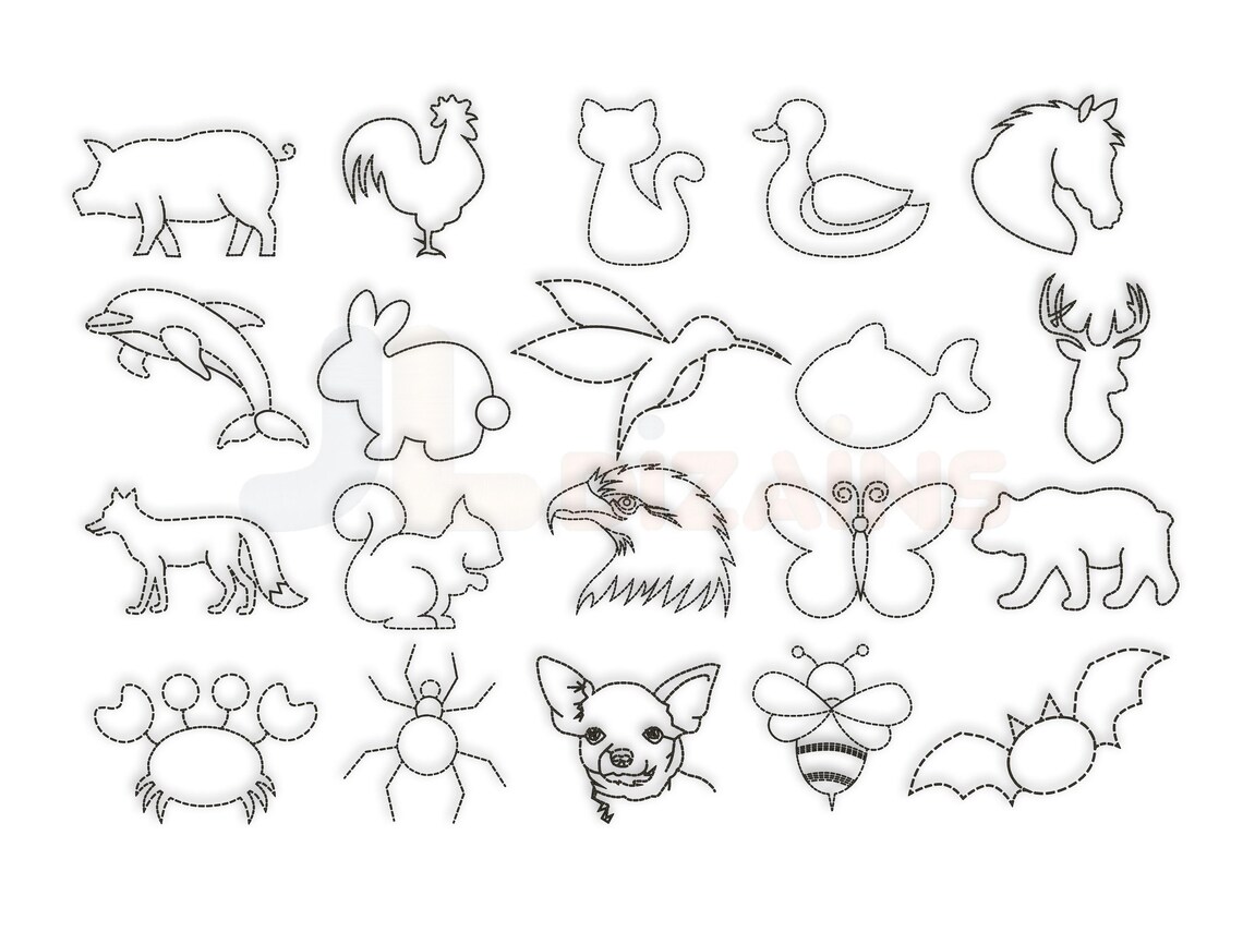Animal Outline Embroidery Design Bundle. Redwork Animal Designs. Single ...