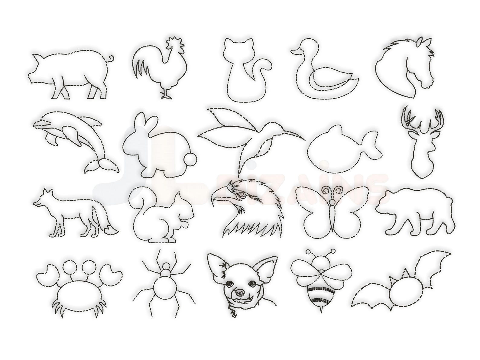 Animal Outline Embroidery Design Bundle. Redwork Animal Designs. Single ...