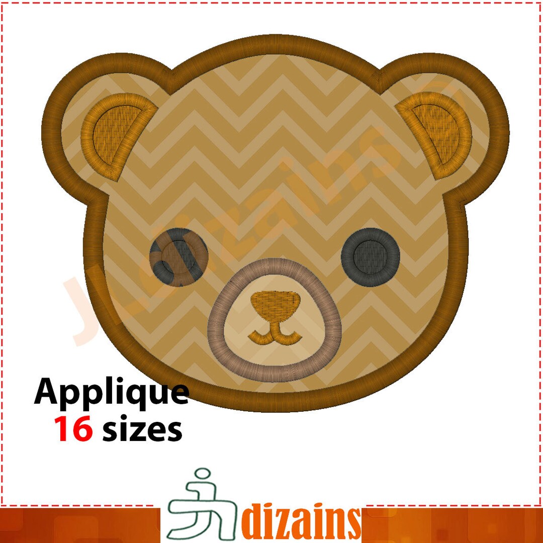 Bear Embroidery Design. Bear Applique Design. Bear Face Applique Design ...