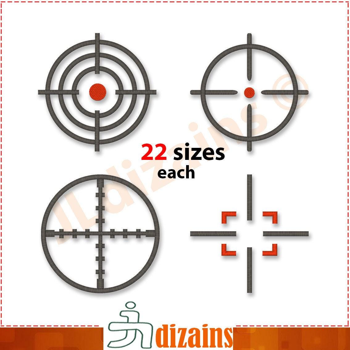 Crosshair Embroidery Designs: Aim, Target, Gun Sight (instant Download ...