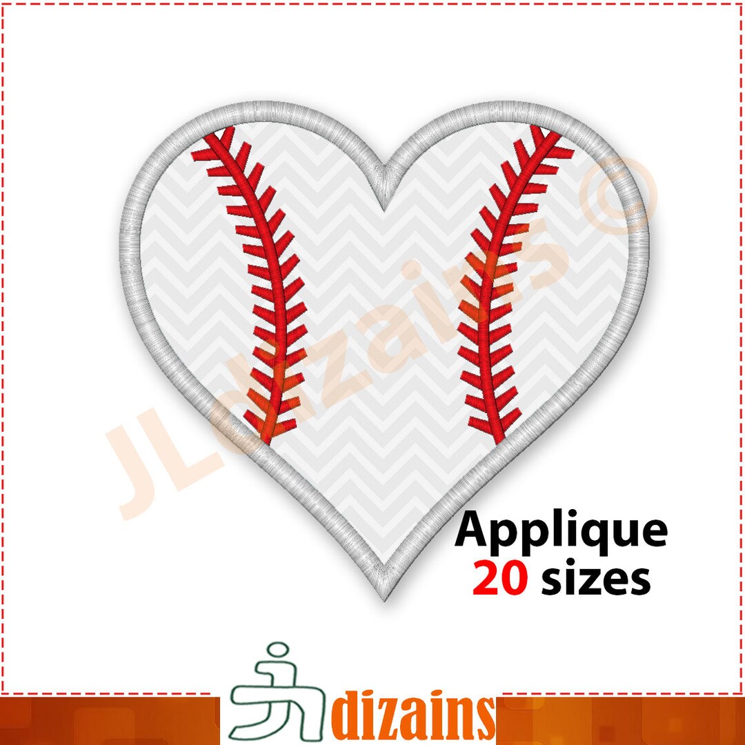 Baseball Heart Applique Design. Baseball Heart Embroidery Design ...