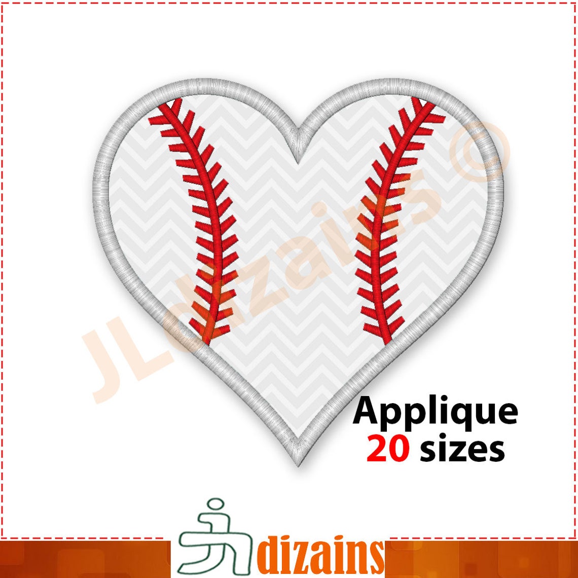 Baseball Heart Applique Design. Baseball Heart Embroidery - Etsy