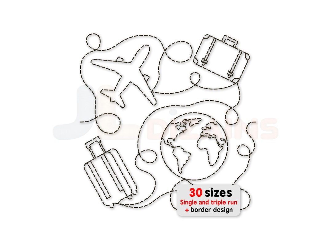 Travel Edge to Edge Quilting Design: Airplane, Suitcase, Globe Quilt ...