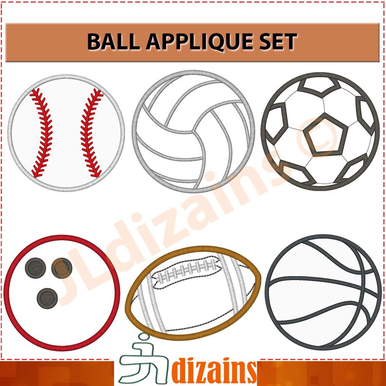 Sports Ball Applique Machine Embroidery Design Set. Baseball ...