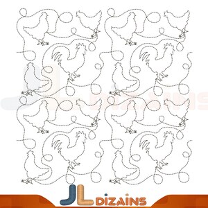 Chickens and Rooster Quilting Embroidery Design. Edge to Edge Quilting ...