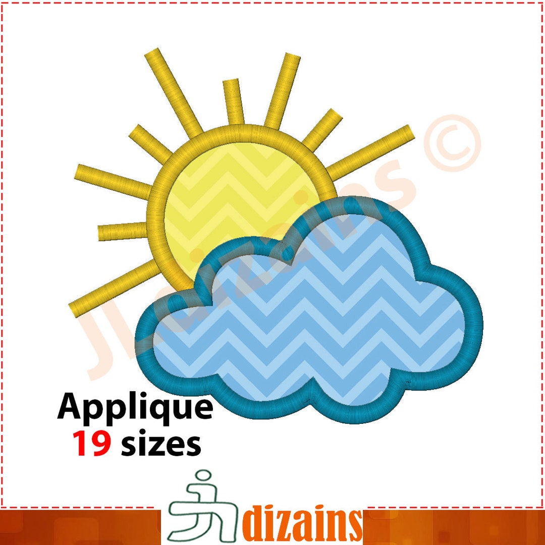 Cloudy Applique Design. Sun Embroidery Design. Sun Applique Design ...