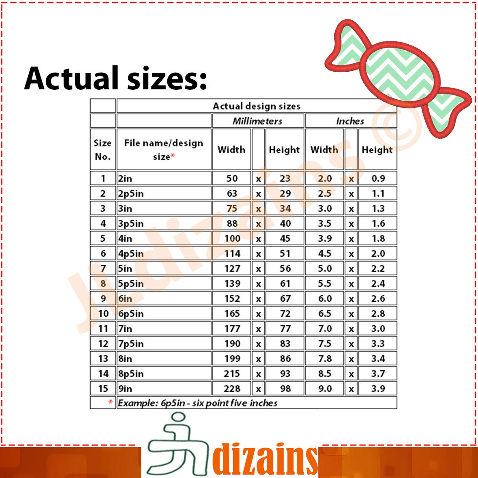 Candy Applique Embroidery Design Set: 2 Candies, 15 Sizes (instant ...