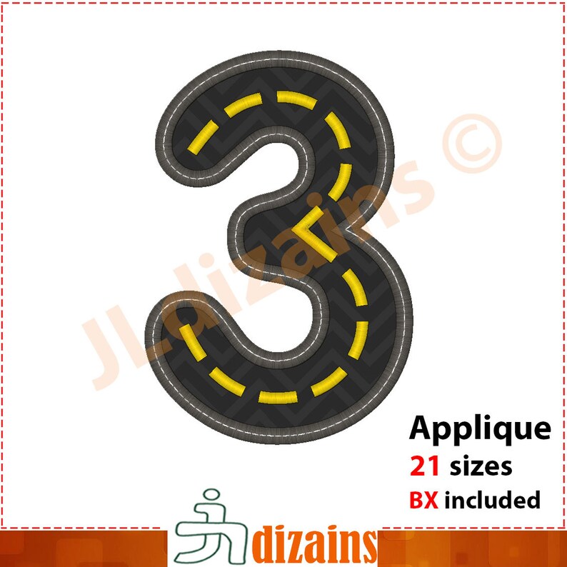Road Applique Numbers. Road Number Embroidery. Birthday Number Applique ...