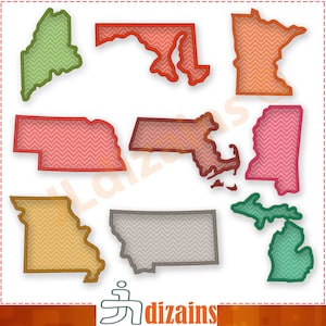 US States Applique Embroidery Designs. USA Map Applique. USA State ...