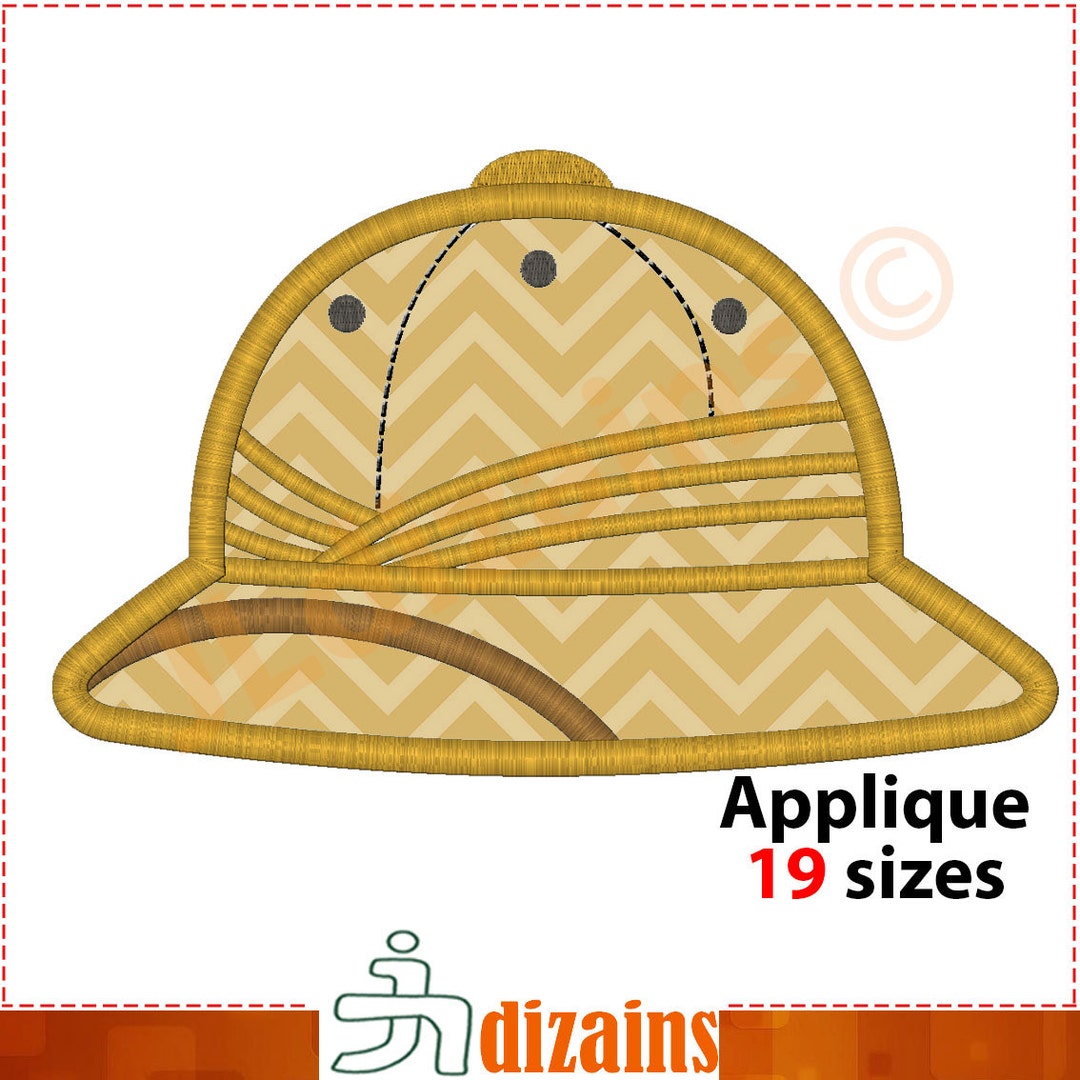 Safari Hat Applique Design. Safari Hat Embroidery Design. Pith Helmet ...