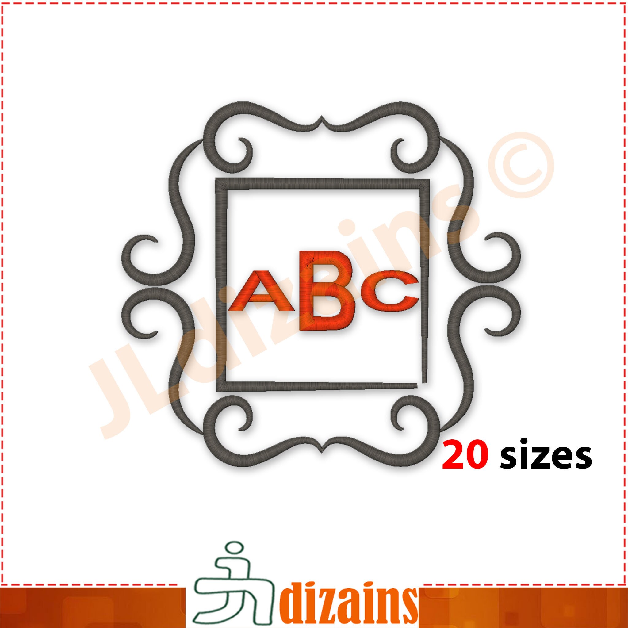 Monogram frame embroidery design. Square monogram embroidery. | Etsy