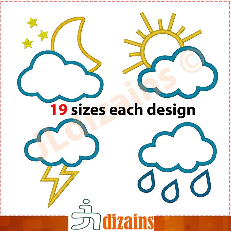 Cloud Applique Design SET. Cloud embroidery design set. | Etsy