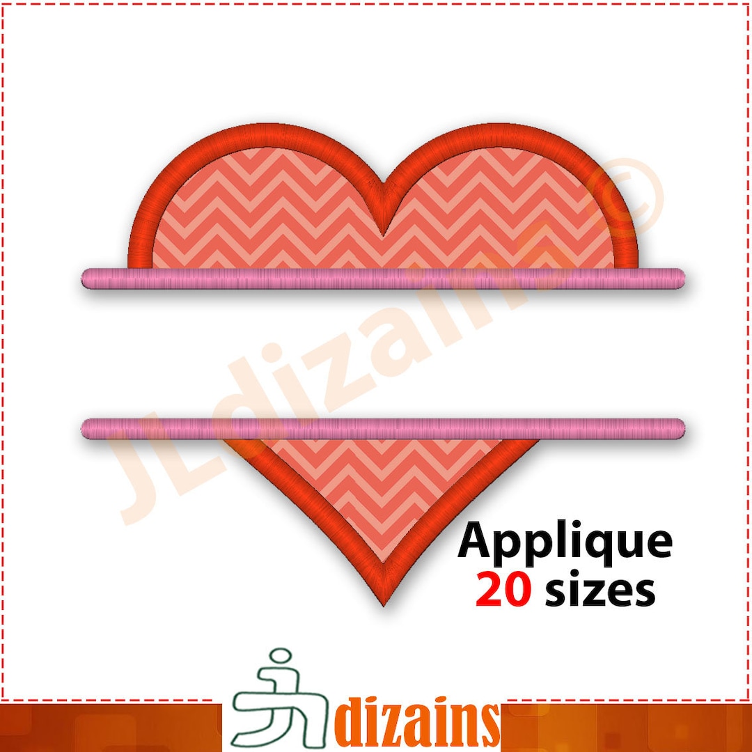 Split Heart Applique Design. Split Heart Embroidery Design. Heart ...