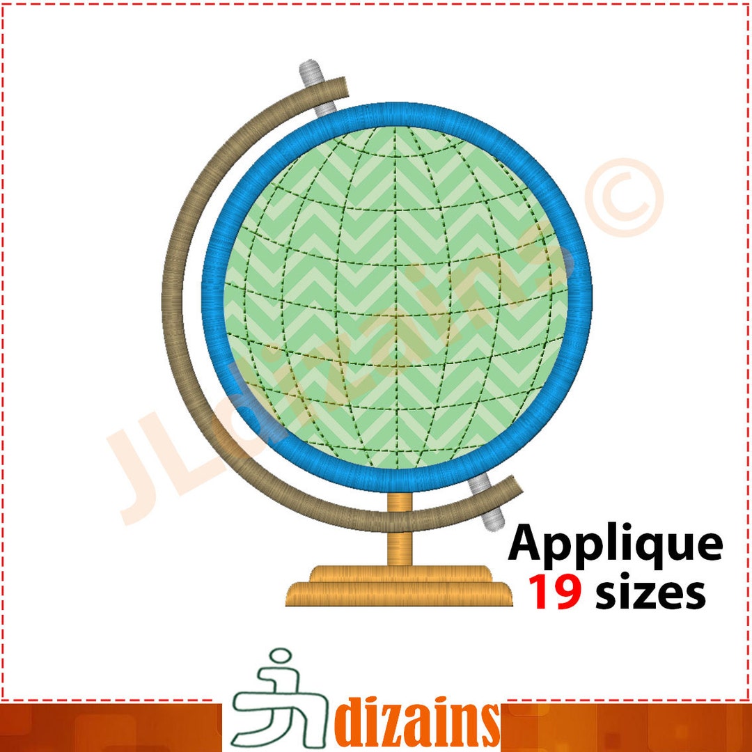 Globe Applique Design. Globe Embroidery Design. Earth Applique Design ...