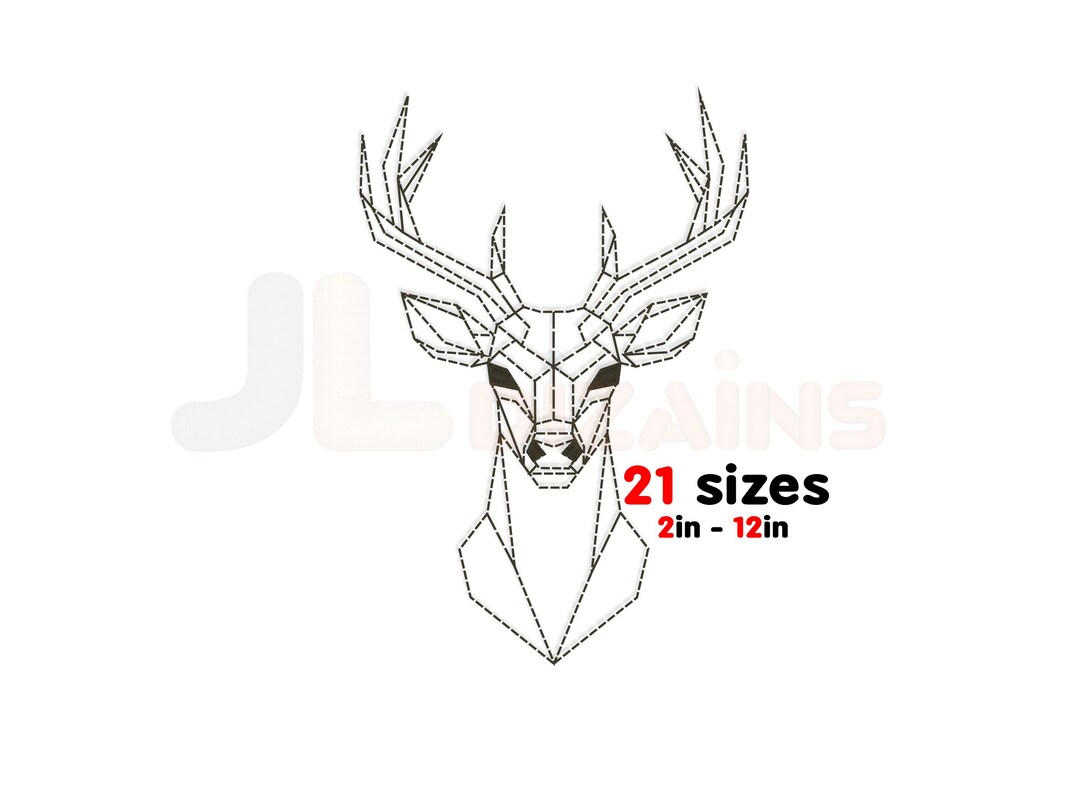 Geometric Deer Head Embroidery Design: Buck Silhouette Continuous Line ...