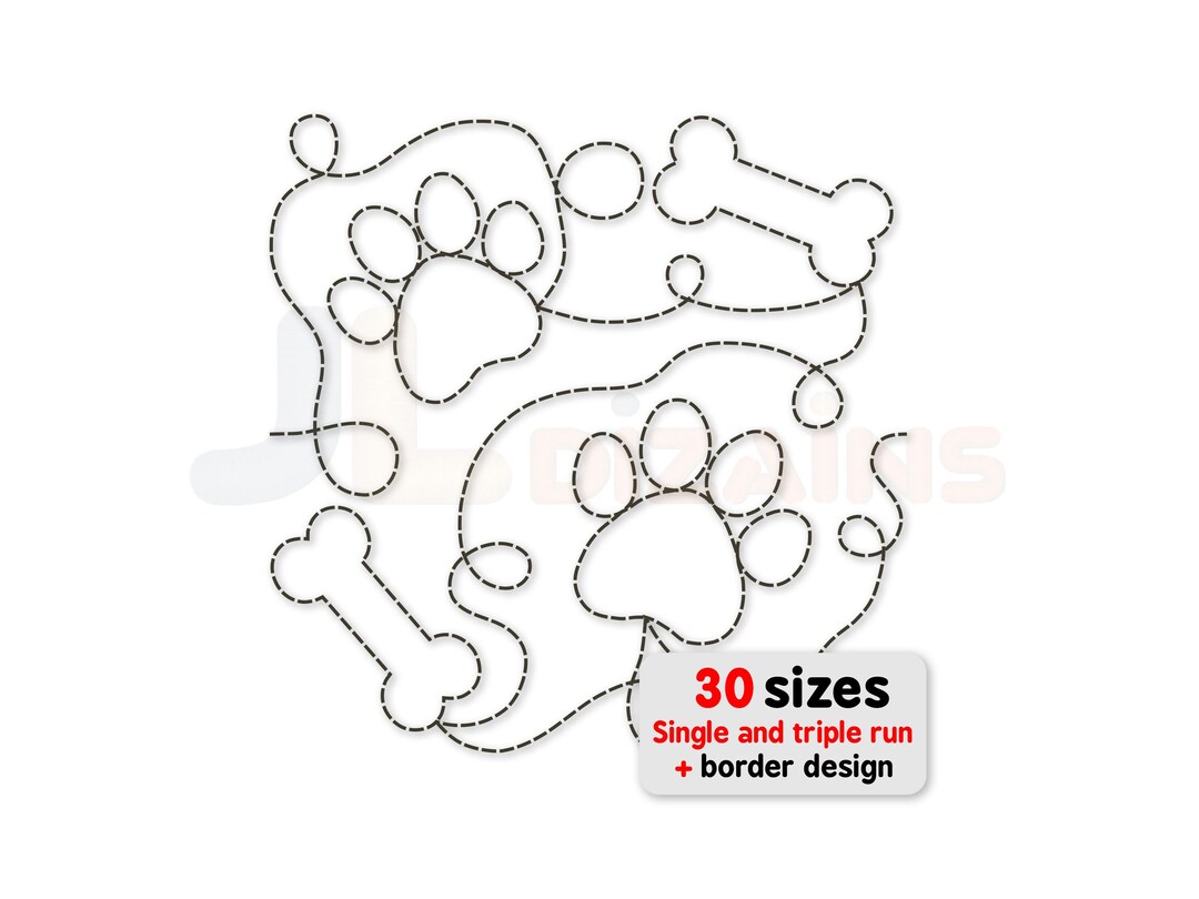 Paw Print and Bones Edge to Edge Quilting Design: Dog Continuous Line ...