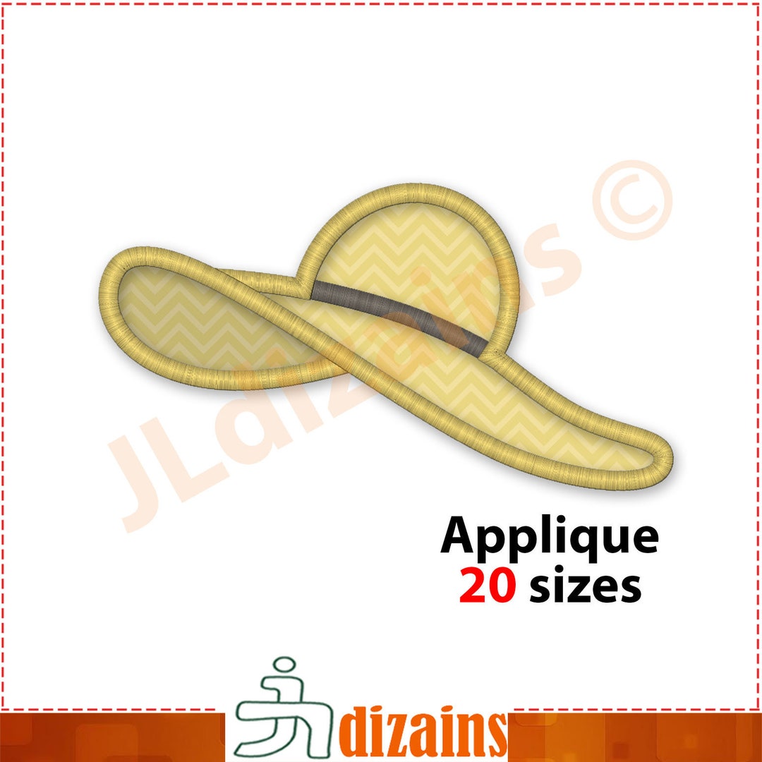 Sun Hat Embroidery Applique Design. Beach Hat Embroidery. Woman Hat ...