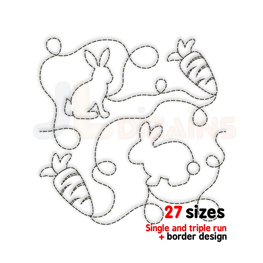 Bunny and Carrot Quilting Embroidery Design. Easter Quilting Edge to ...