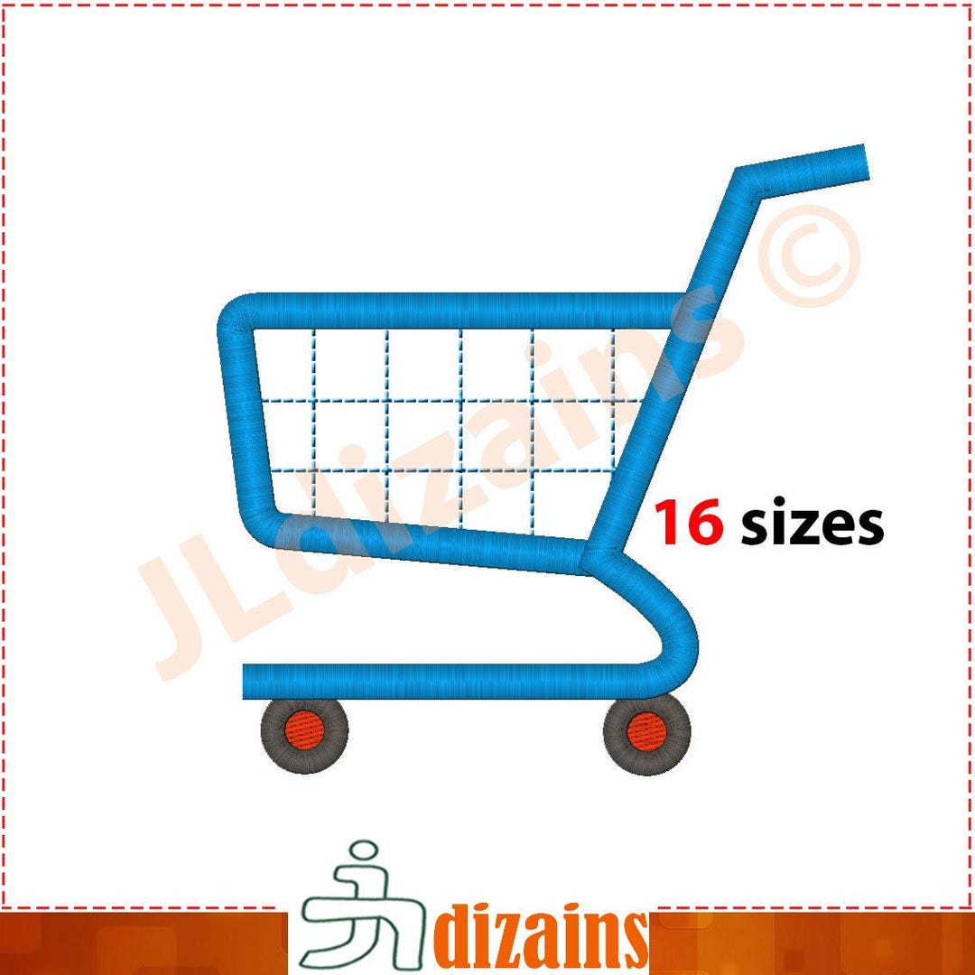 Shopping Cart Embroidery Design – Trolley Buggy Machine Embroidery File ...