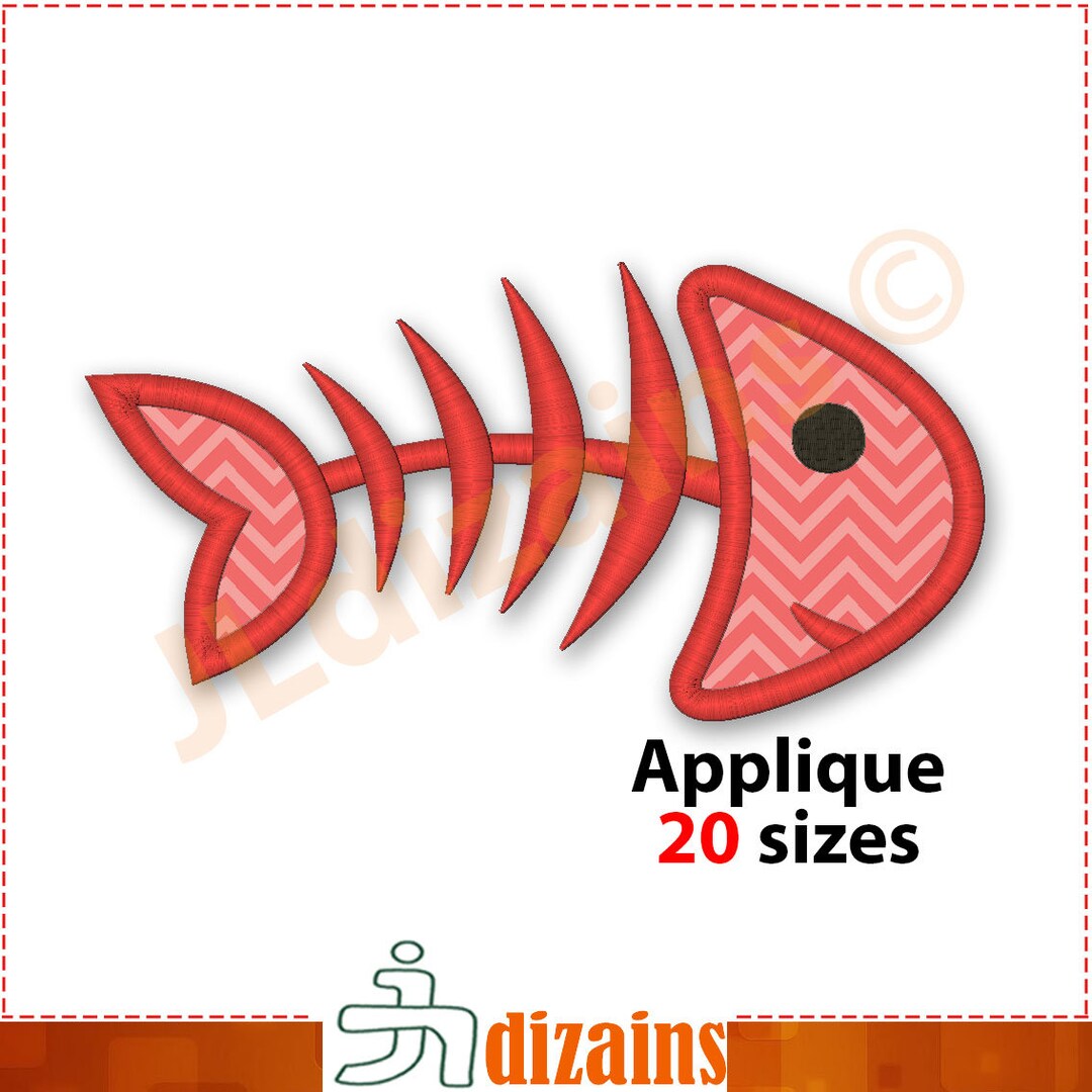 Fish Bones Applique Design. Fish Bones Embroidery Design. Fish Bone ...