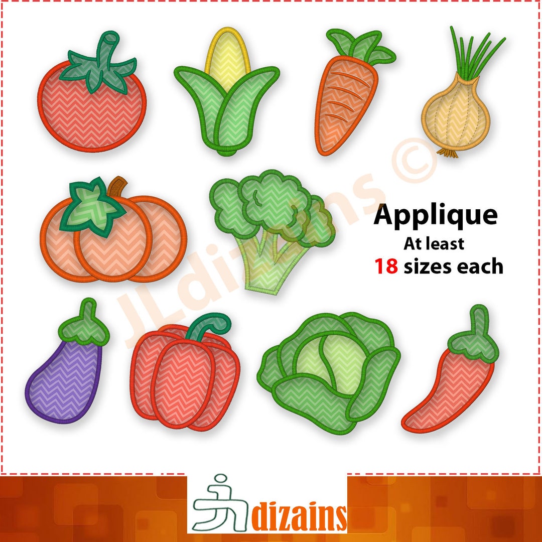 Vegetable Embroidery Applique Design Set. Pumpkin Applique, Carrot ...