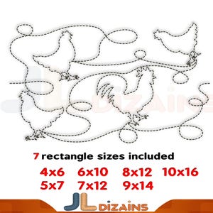 Chickens and Rooster Quilting Embroidery Design. Edge to Edge Quilting ...