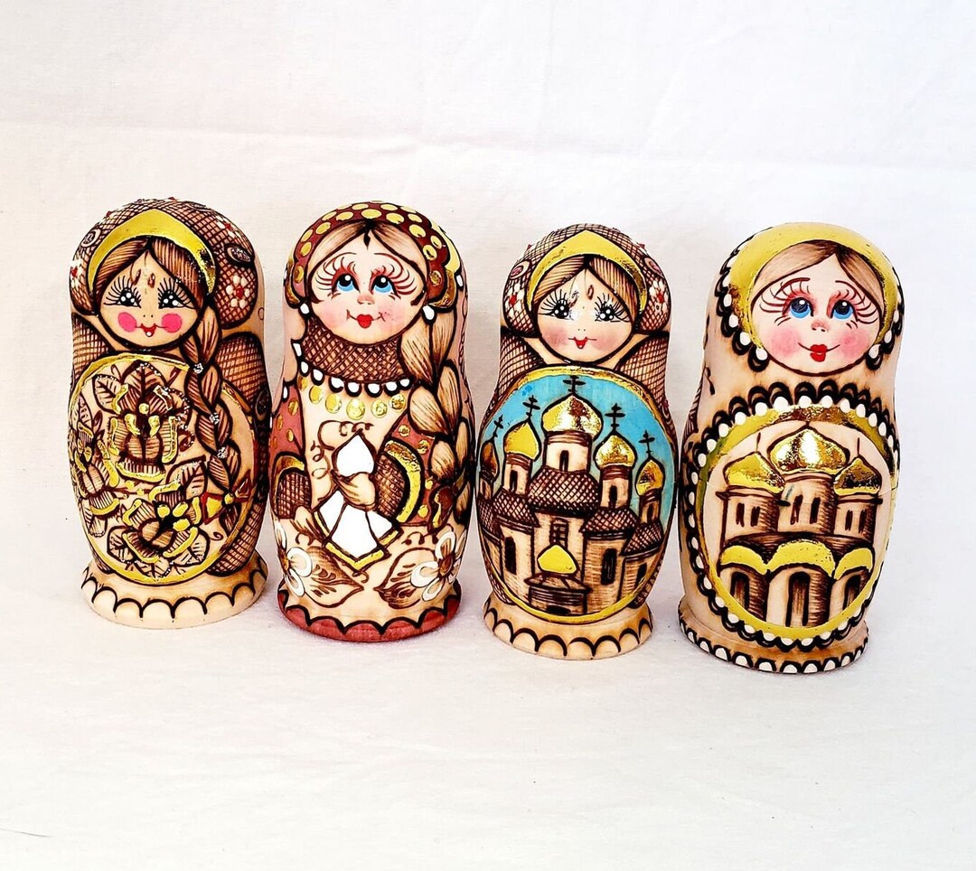 Unique Nesting Dolls 5 Pcs Wood Burned 4 Inches Tall - Etsy