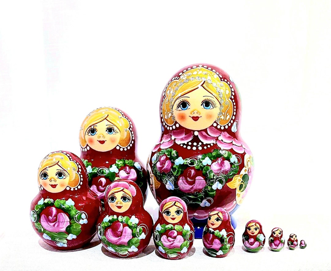 Nesting Doll's 10 Pcs Set 6 Inches Tall Red Scarf Nesting Doll Holiday ...