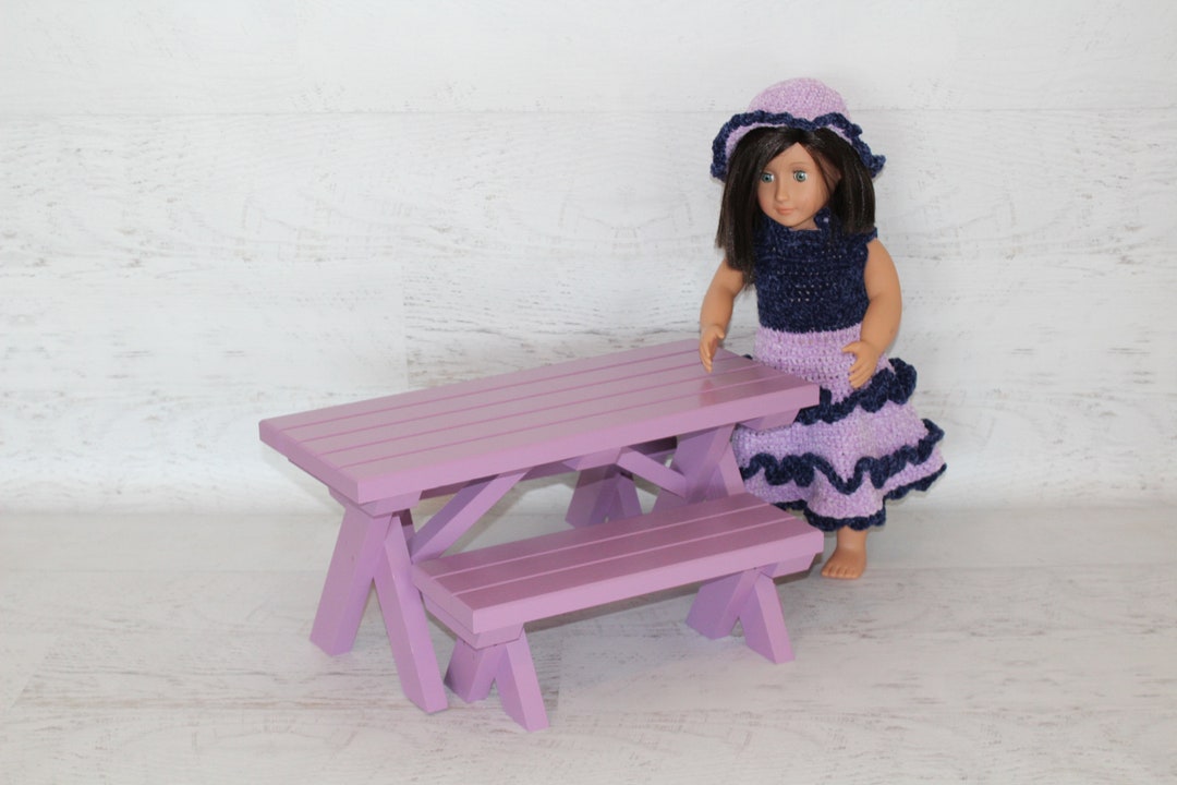 Purple Handmade Wood Furniture, Doll Picnic Table With 2 Benches - Etsy